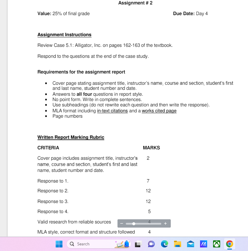 Solved Value: 25% of final grade Due Date: Day 4 Assignment | Chegg.com
