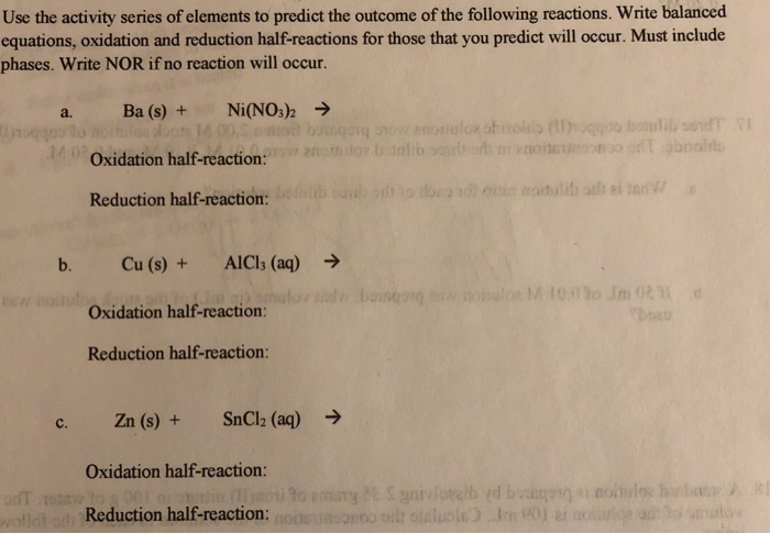 Solved Use the activity series of elements to predict the | Chegg.com