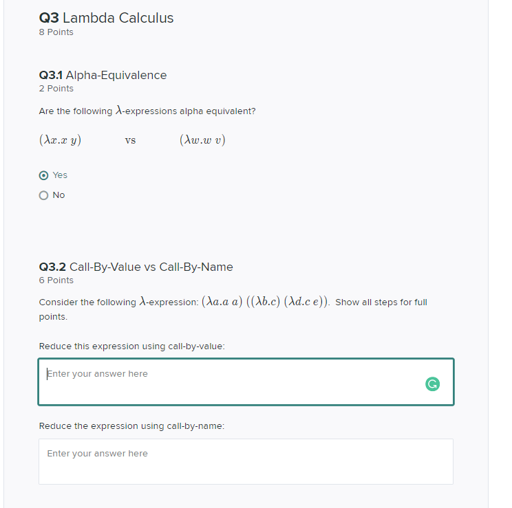 Q3 Lambda Calculus 8 Points Q3.1 Alpha-Equivalence 2 | Chegg.com