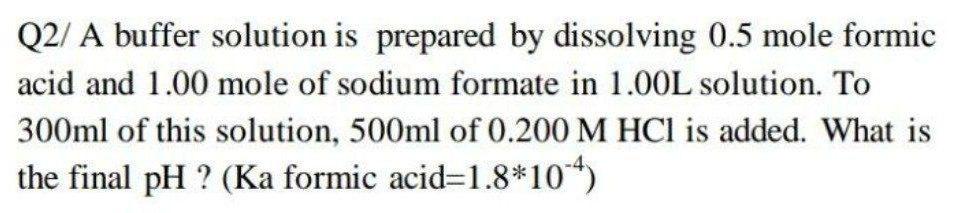 Solved Q2/ A buffer solution is prepared by dissolving 0.5 | Chegg.com