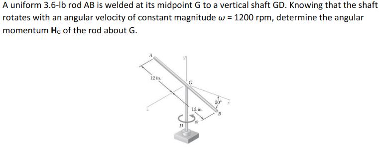 Solved A uniform 3.6-lb rod AB is welded at its midpoint G | Chegg.com