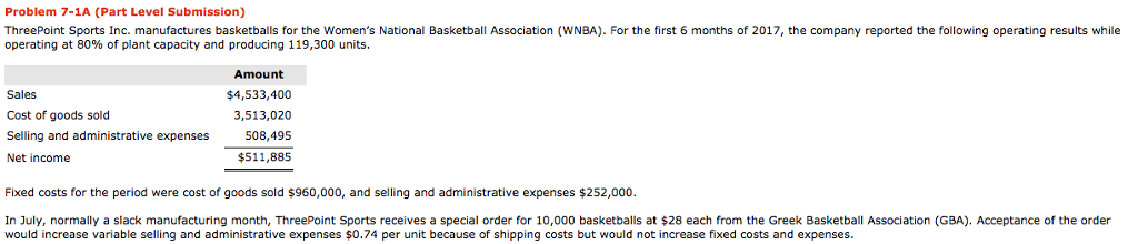 Solved Problem 7-1A (Part Level Submission) ThreePoint | Chegg.com