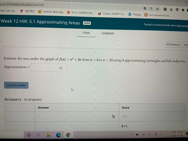 Solved Week 12 HW: 5.1 Approximating Areas OPEN The 5 | Chegg.com