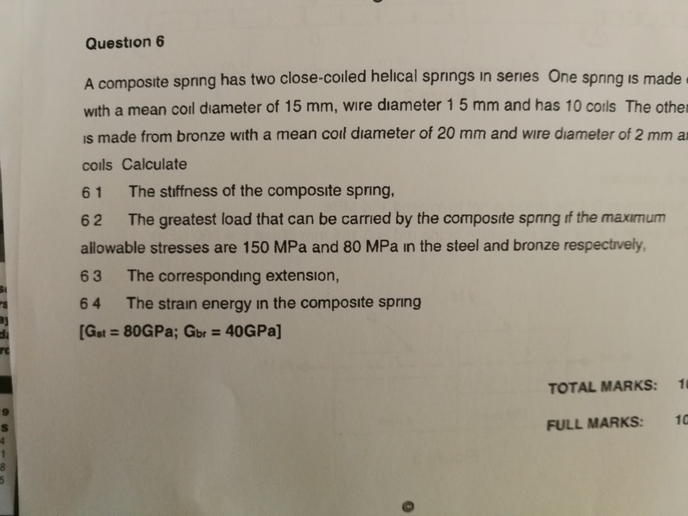 Solved Question 6 A composite spring has two close-coiled | Chegg.com