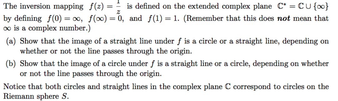 Solved The inversion mapping f() = = is defined on the | Chegg.com