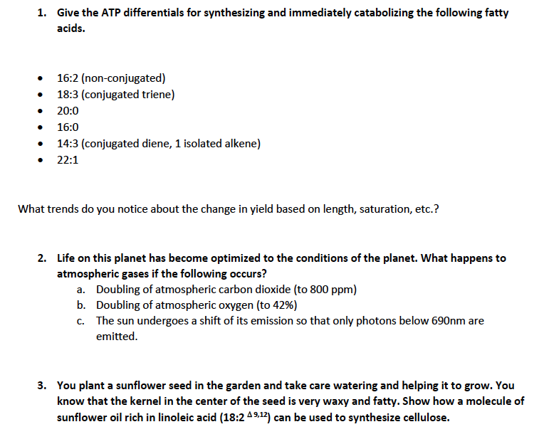 Solved 1. Give the ATP differentials for synthesizing and | Chegg.com