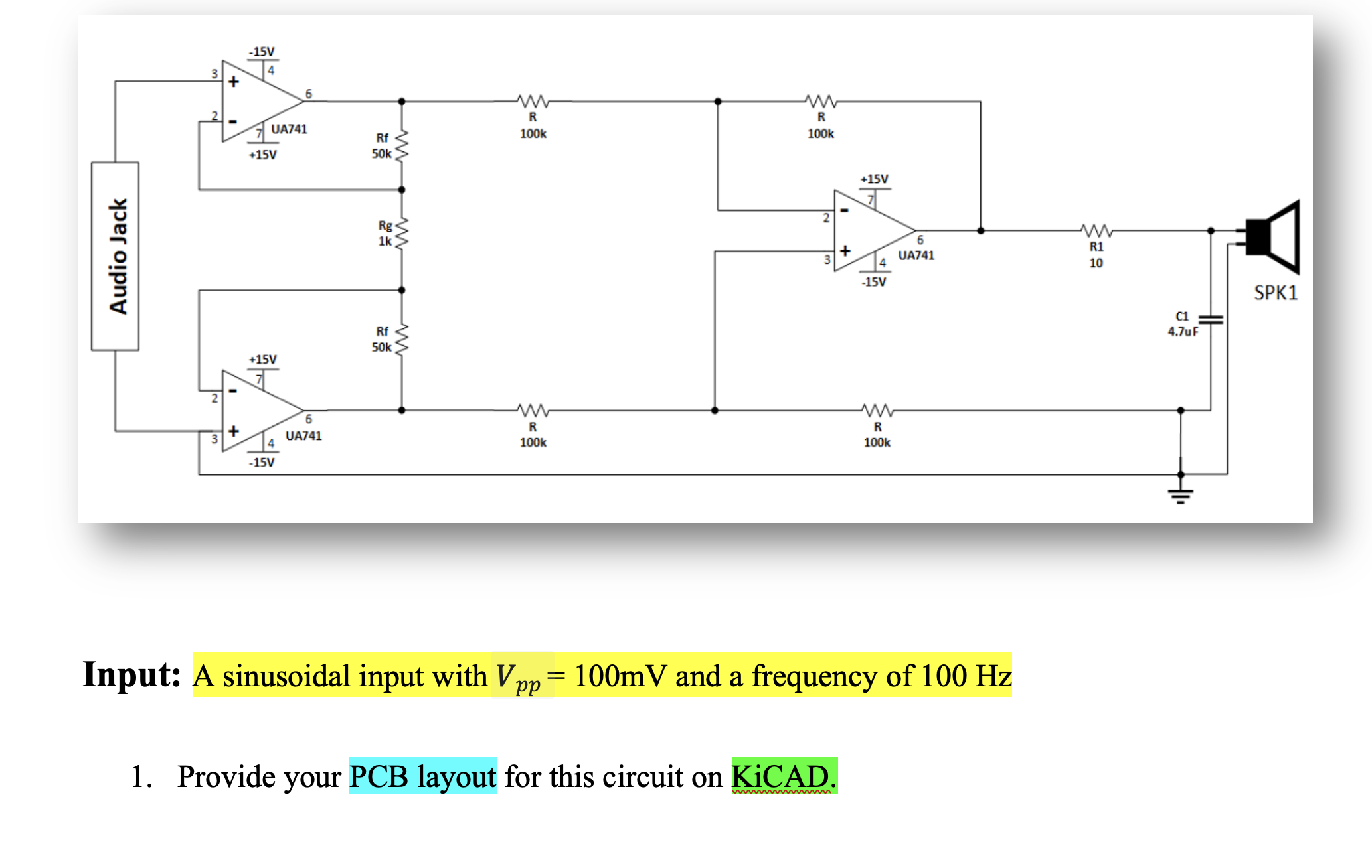 Solved Input: A sinusoidal input with Vpp=100mV ﻿and a | Chegg.com