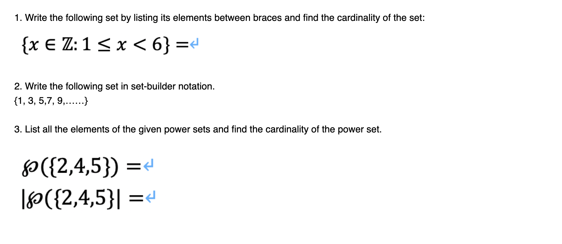Solved 1. Write the following set by listing its elements | Chegg.com