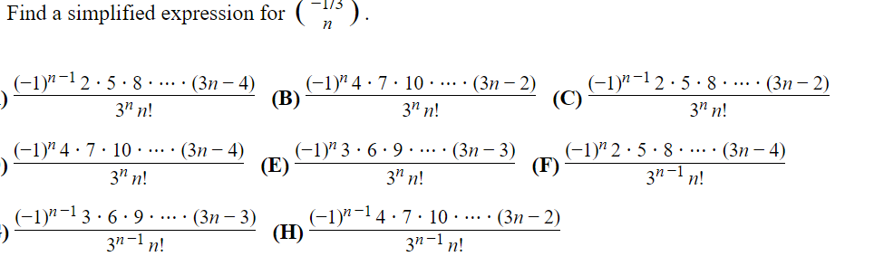 Solved Find a simplified expression for (−1/3n). | Chegg.com