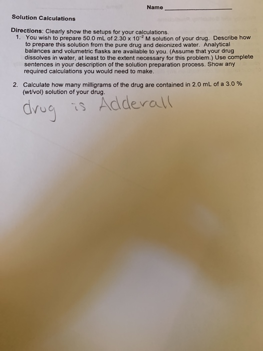 Solved Name Solution Calculations Directions: Clearly show | Chegg.com