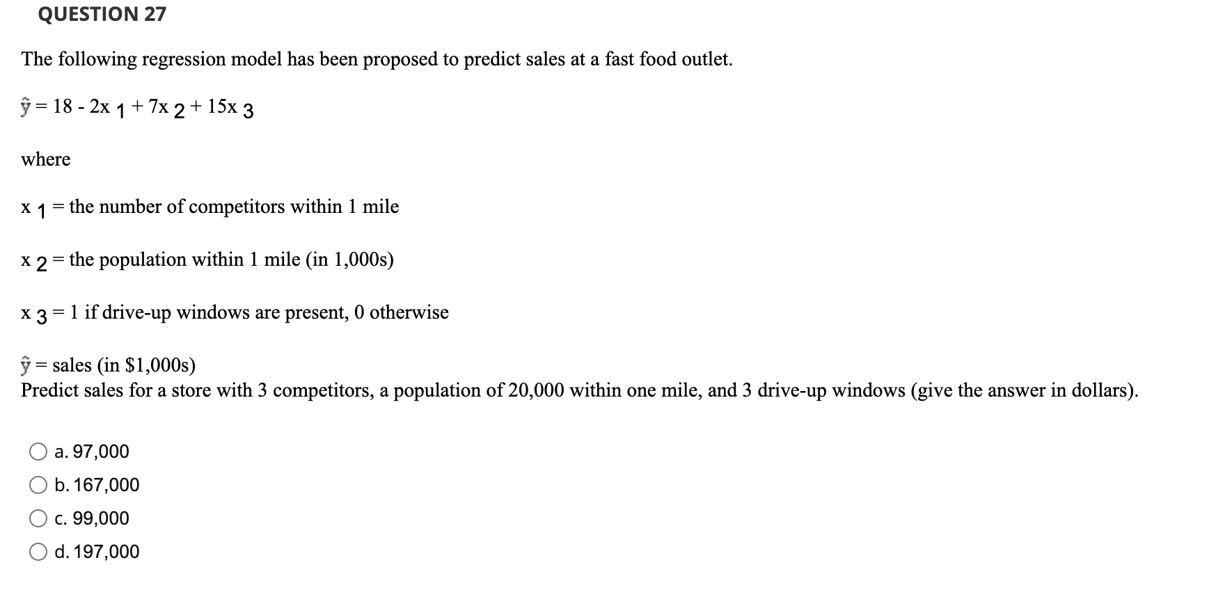 Solved Question 27 The Following Regression Model Has Been 9155