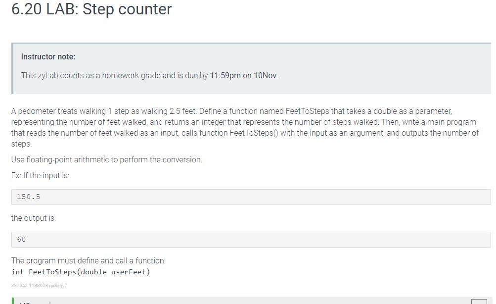 Solved 6.20 LAB: Step counter Instructor note: This zyLab | Chegg.com