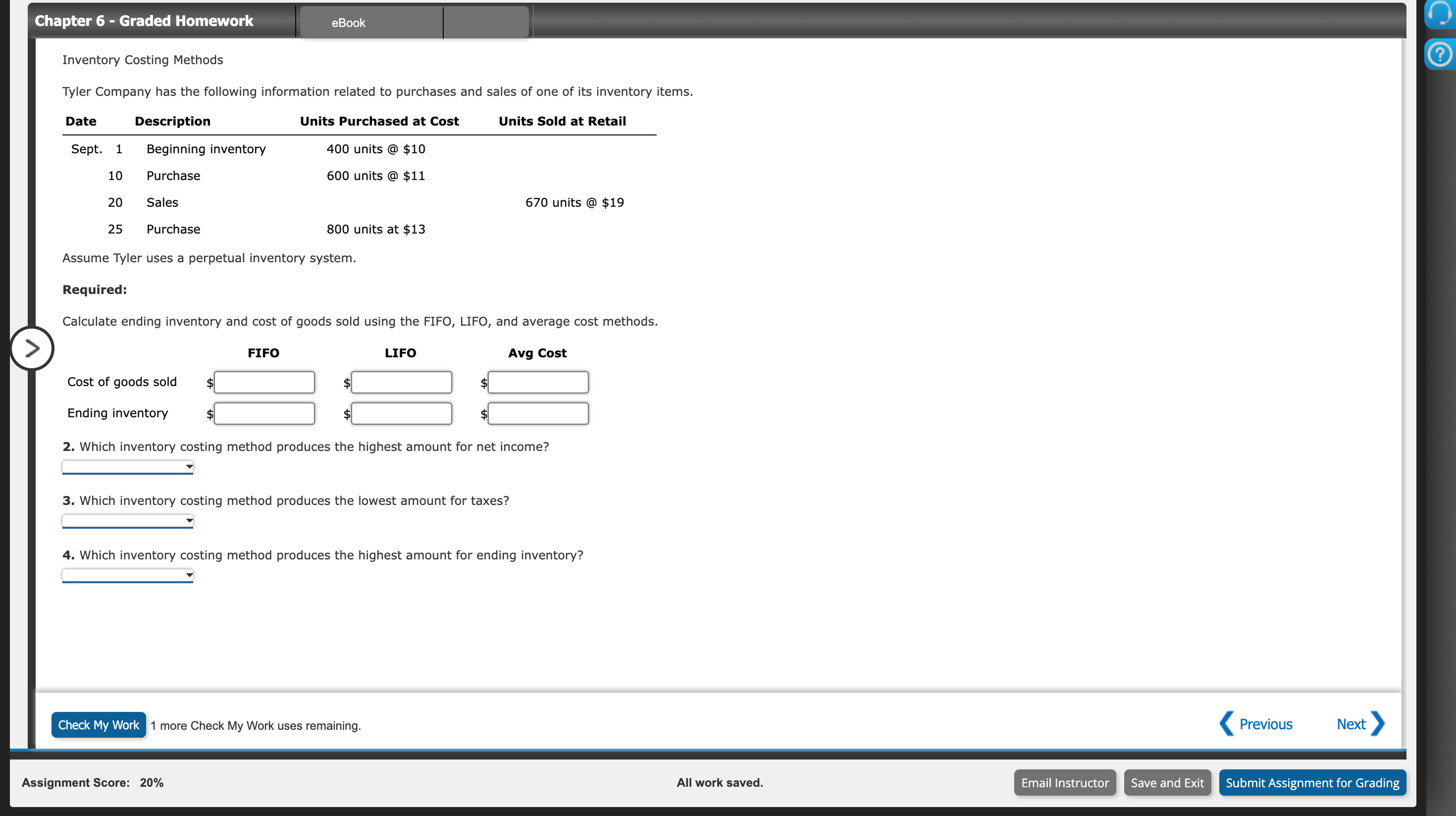 Solved Inventory Costing MethodsTyler Company has the | Chegg.com