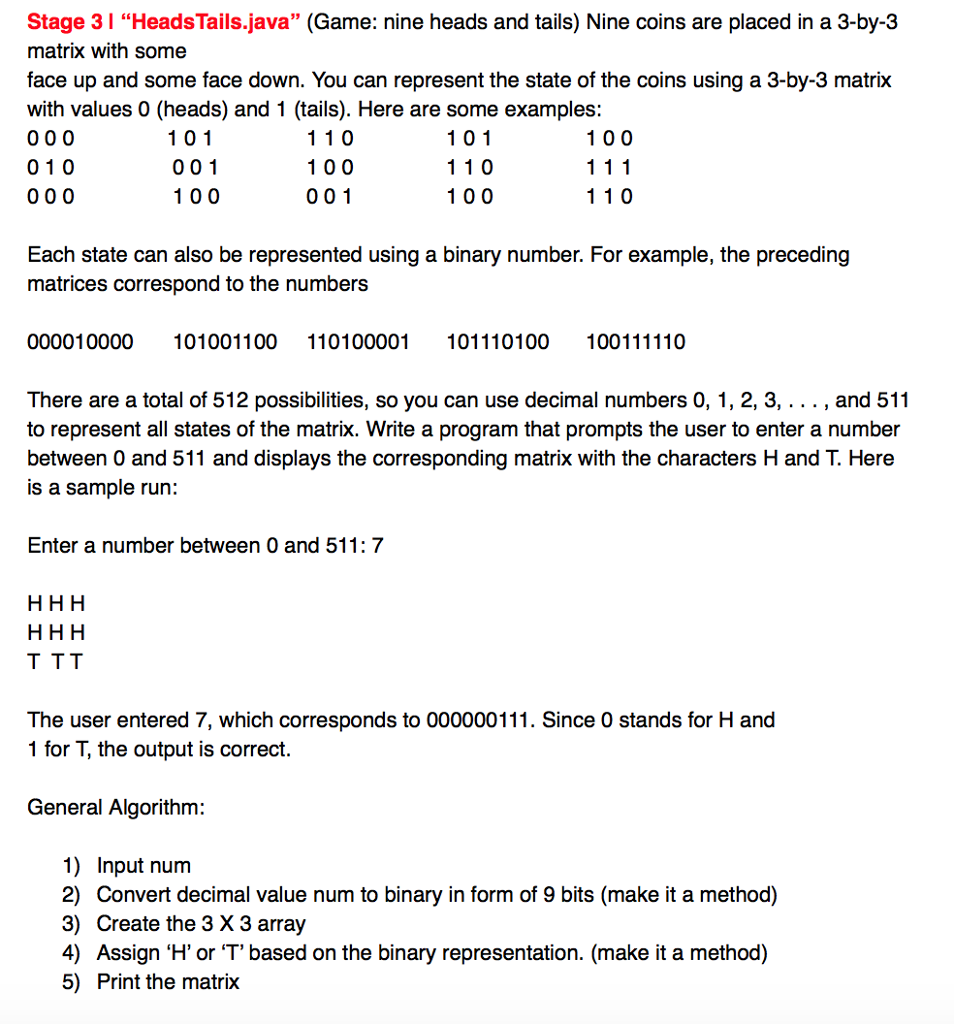 Solved Stage 3l "Heads Tails.java" (Game: nine heads and | Chegg.com