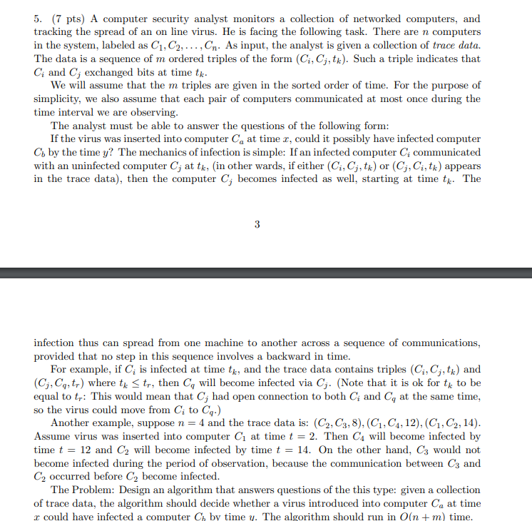 Solved 5. (7 pts) A computer security analyst monitors a | Chegg.com