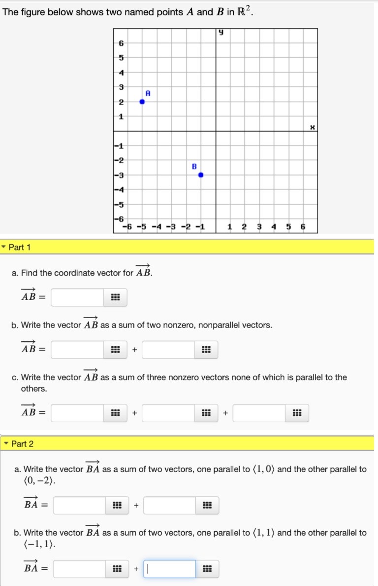 Solved Part 2a. ﻿Write the vector vec(BA) ﻿as a sum of two | Chegg.com