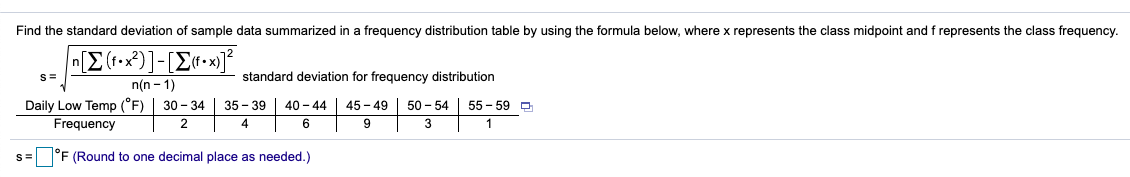 Solved Find the standard deviation of sample data summarized | Chegg.com