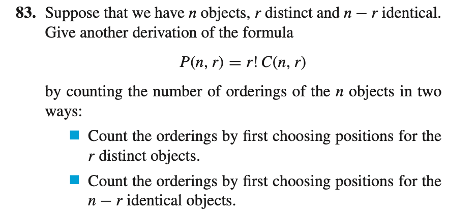 Solved 83. Suppose that we have n objects, r distinct and n | Chegg.com