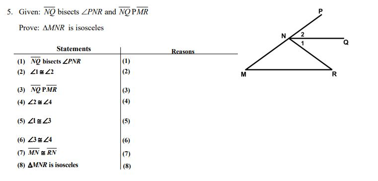 Solved P 5. Given: NQ bisects ZPNR and NQPMR Prove: AMNR is | Chegg.com