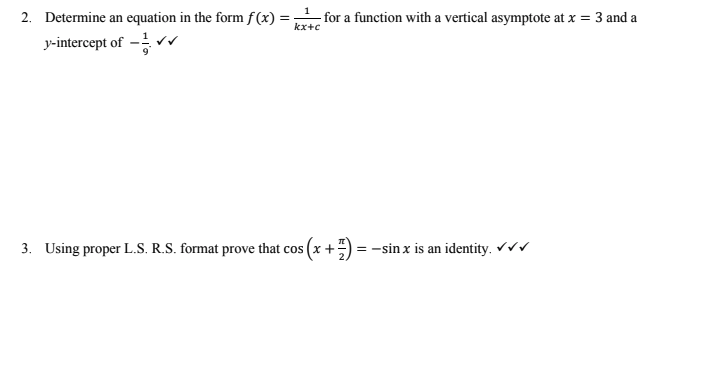 Solved 2. Determine an equation in the form f(x)=kx+c1 for a | Chegg.com