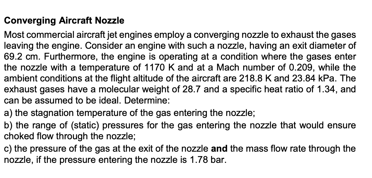 Solved Converging Aircraft Nozzle Most commercial aircraft | Chegg.com