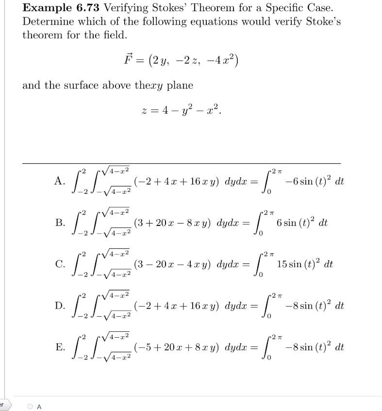 Solved Example 6.73 ﻿Verifying Stokes' Theorem for a | Chegg.com