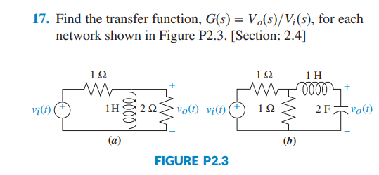 Solved 17. Find the transfer function, G(s)=Vo(s)/Vi(s), for | Chegg.com