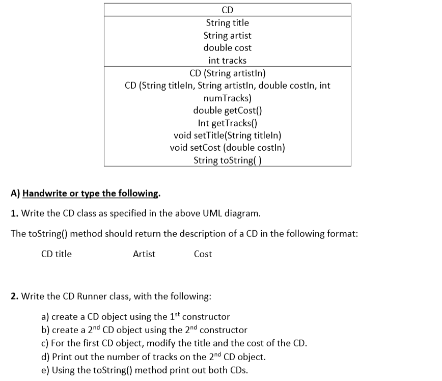 Solved CD String title String artist double cost int tracks | Chegg.com
