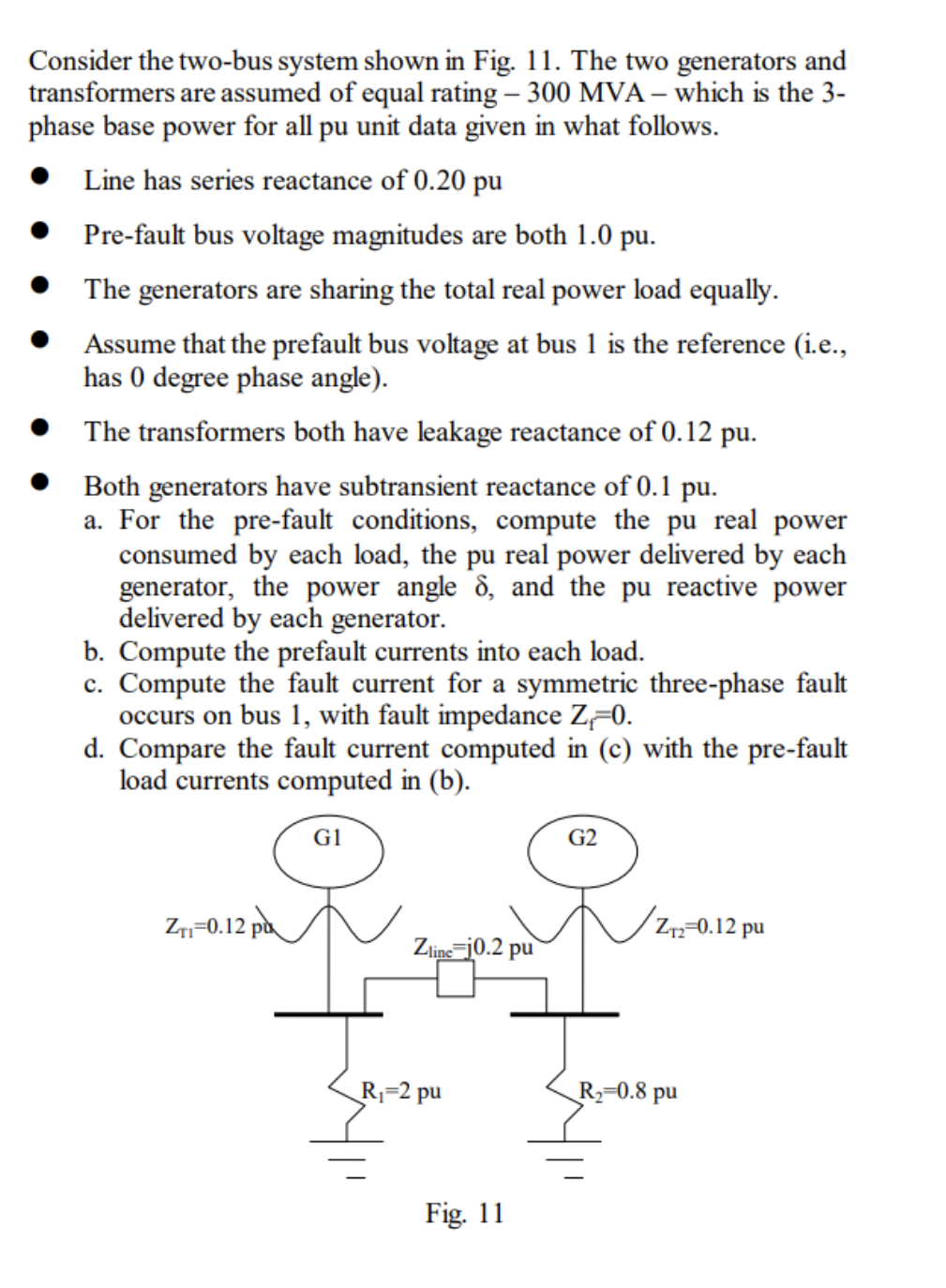 Solved Consider the two-bus system shown in Fig. 11. The two | Chegg.com