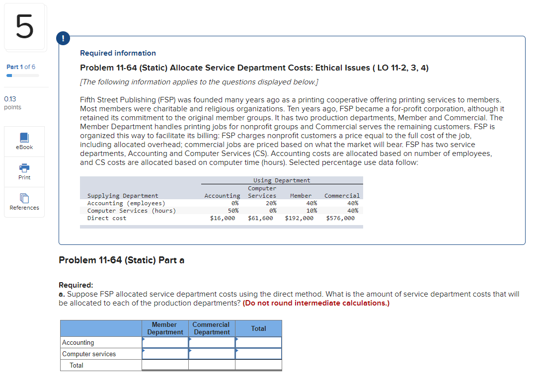 Solved Required information Problem 11-64 (Static) | Chegg.com