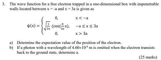 Solved The wave function for a free electron trapped in | Chegg.com