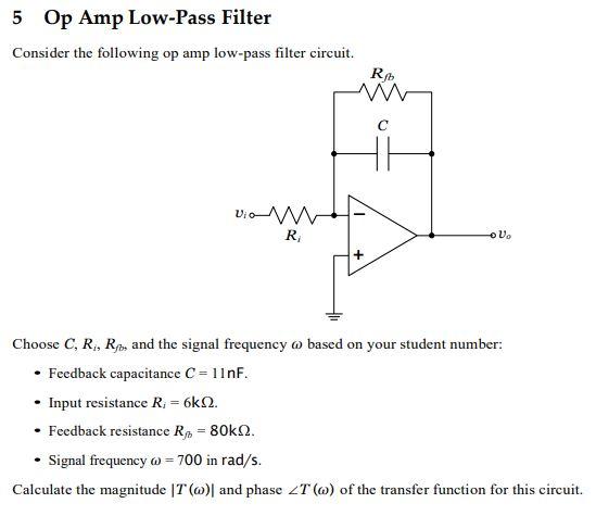 Solved 5 Op Amp Low-Pass Filter Consider the following op | Chegg.com
