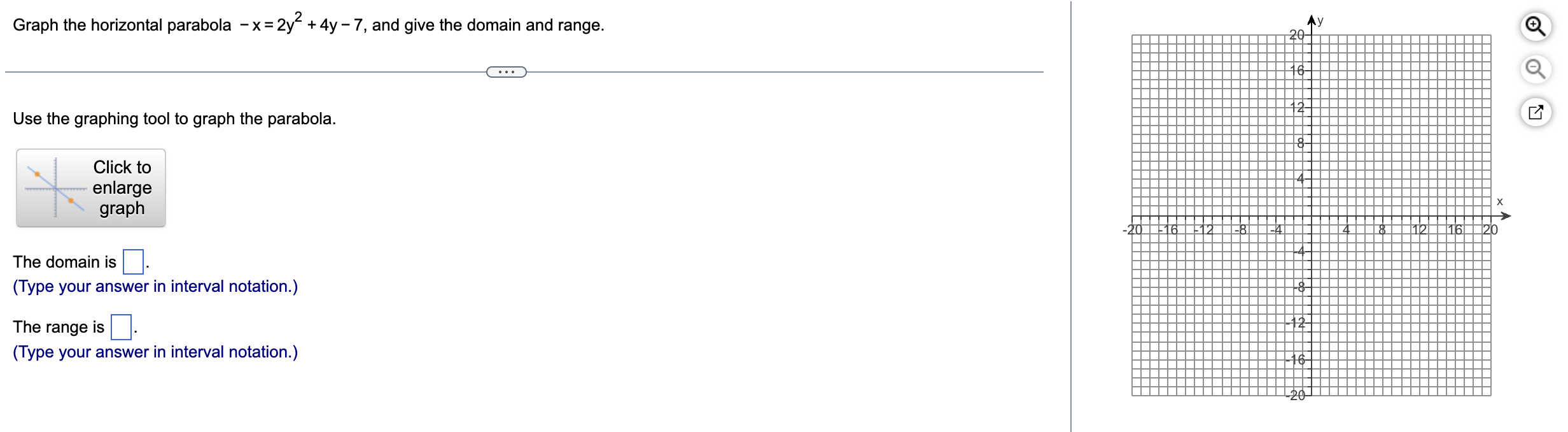 Solved Graph the horizontal parabola −x=2y2+4y−7, and give | Chegg.com