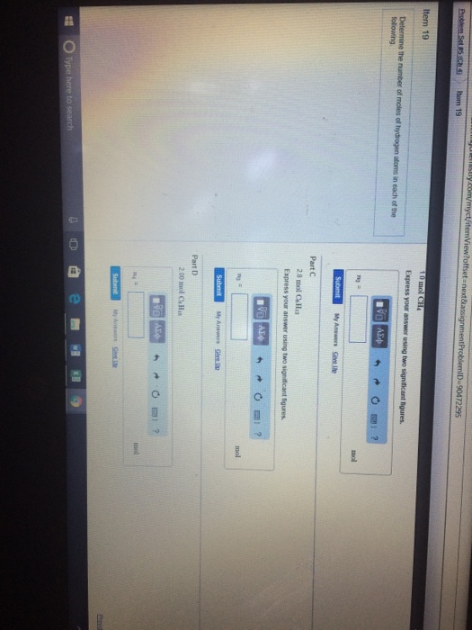 Solved determine the number of moles of hydrogen atoms in | Chegg.com