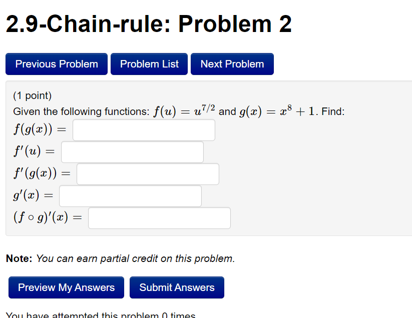 Solved Given the following functions: f(u)=u7/2 and | Chegg.com