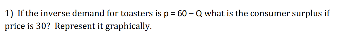Solved 1) If the inverse demand for toasters is p = 60 – Q | Chegg.com