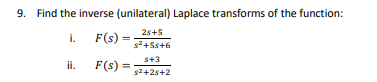 Solved 9. Find the inverse (unilateral) Laplace transforms | Chegg.com