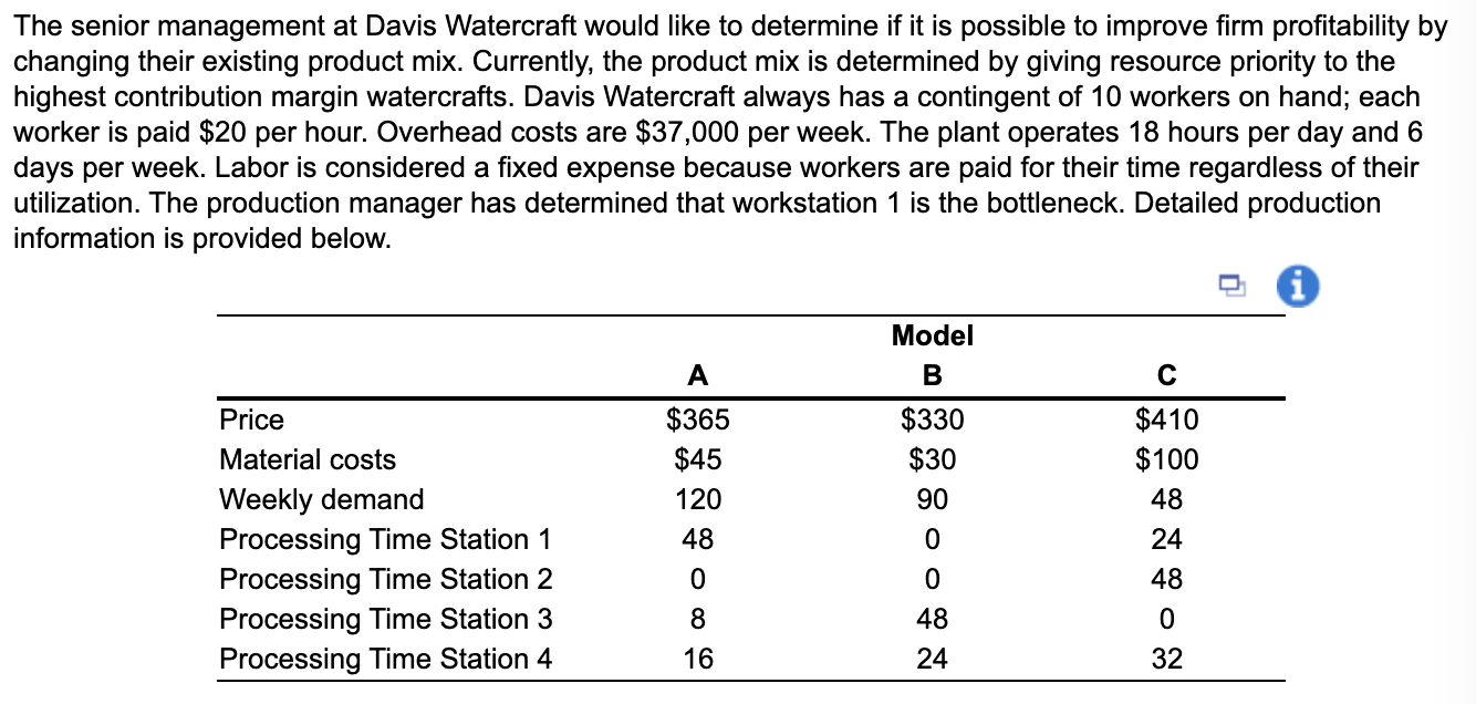 The senior management at Davis Watercraft would like | Chegg.com