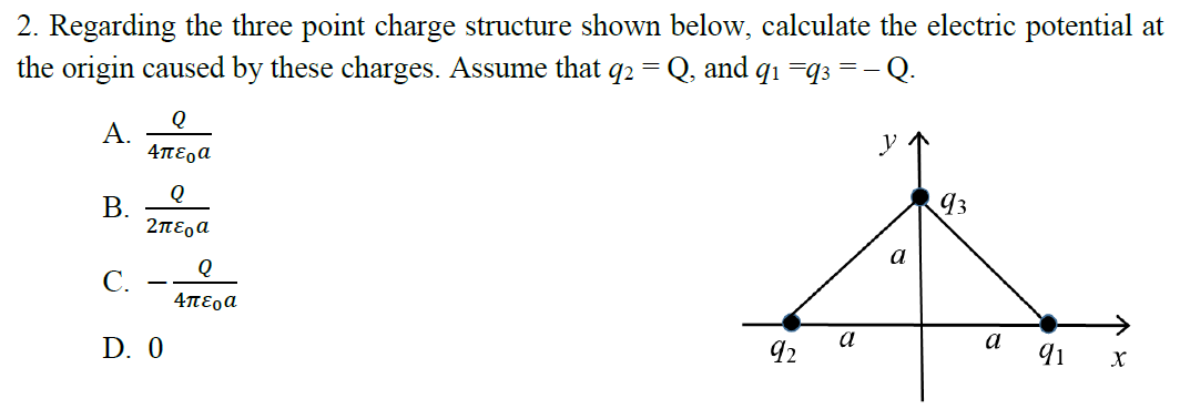 Solved 2. Regarding the three point charge structure shown | Chegg.com