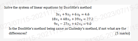 Solved Solve the system of linear equations by Doolittle's | Chegg.com