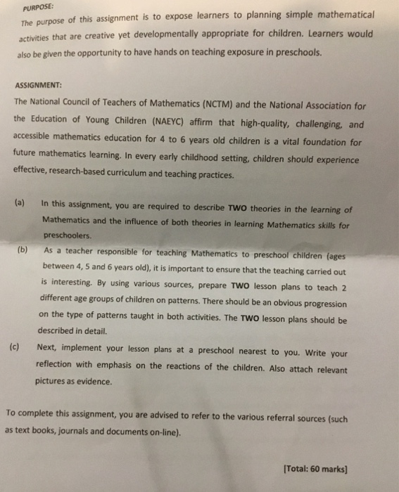 PURPOSE: The purpose activities that are creative yet | Chegg.com