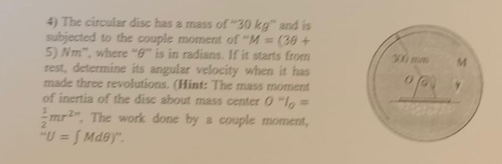 Solved The circular disc has a mass of " 30kg'' ﻿and | Chegg.com