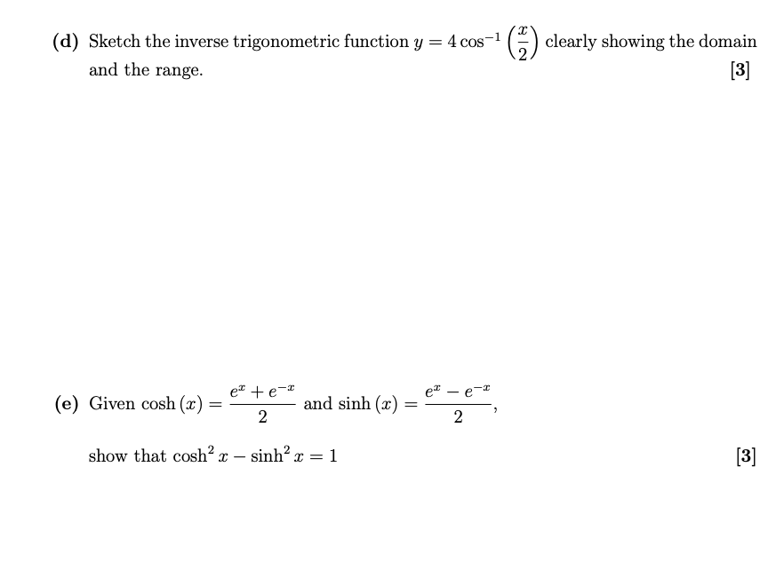 Solved (d) Sketch the inverse trigonometric function | Chegg.com