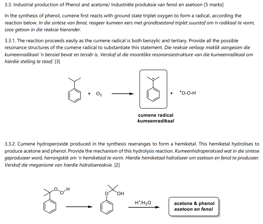 Solved 3.3. Industrial production of Phenol and acetone/ | Chegg.com