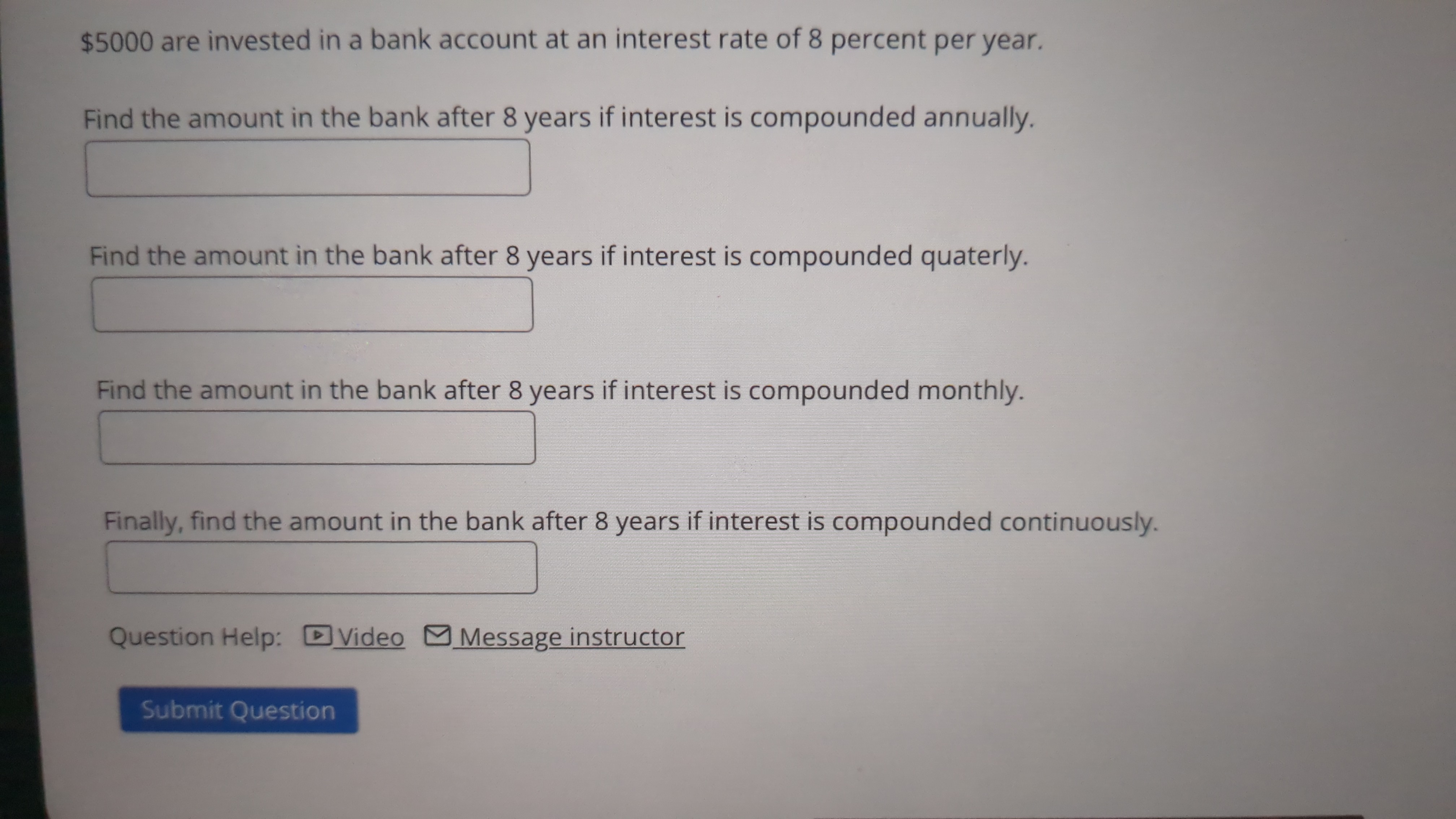Solved $5000 are invested in a bank account at an interest | Chegg.com