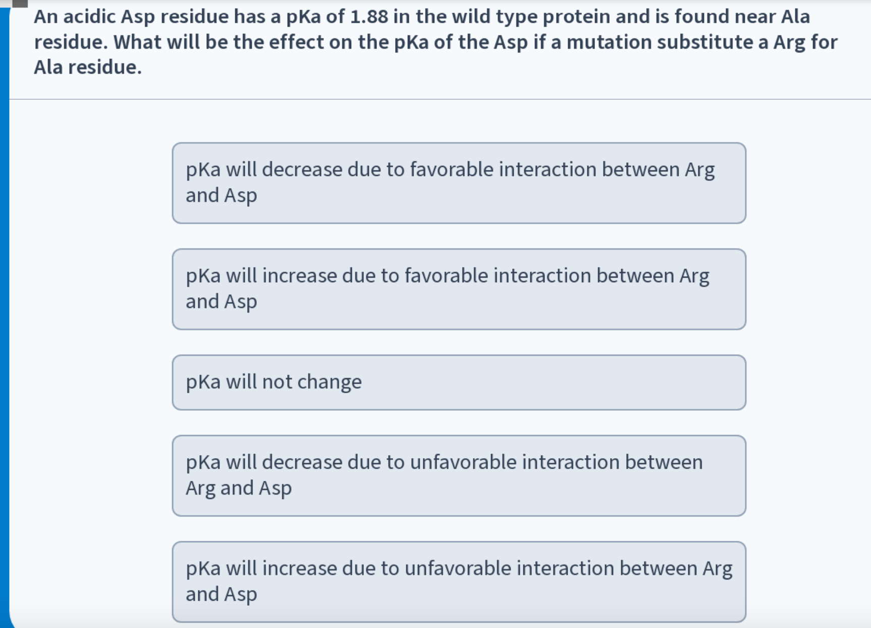 Solved An acidic Asp residue has a pKa of 1.88 in the wild | Chegg.com