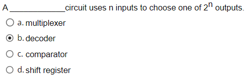 Solved A circuit uses n inputs to choose one of 2n outputs. | Chegg.com