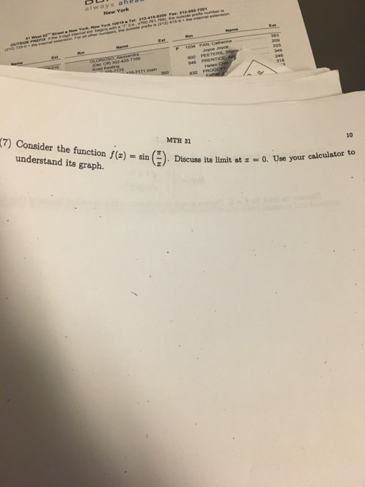Solved Consider the function f(x) = sin (pi/x). Discuss its | Chegg.com