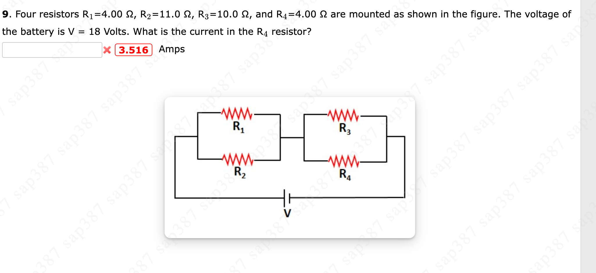 Solved 9. Four resistors R1=4.00Ω,R2=11.0Ω,R3=10.0Ω, and | Chegg.com