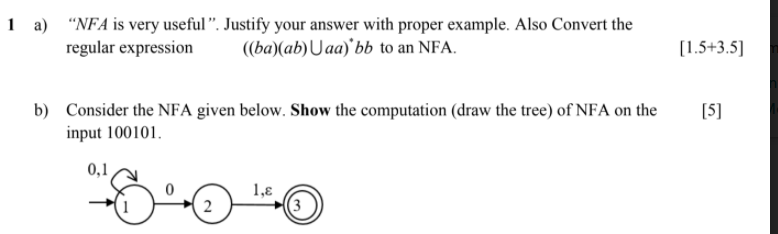 Solved 1 a) “NFA is very useful”. Justify your answer with | Chegg.com